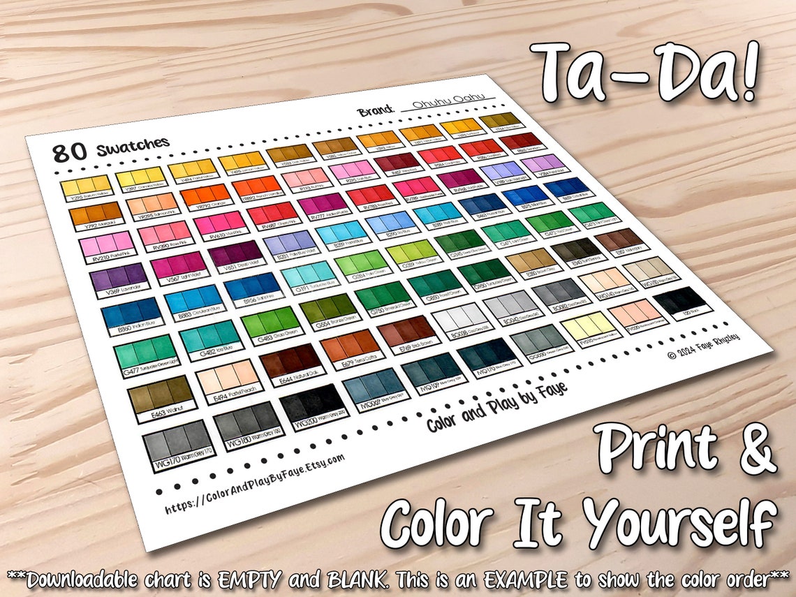 Ohuhu Oahu 80 Swatch Chart für Chisel Tip Alkohol Marker Set | DIY ...