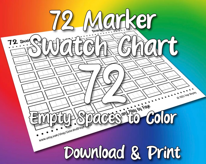72 Marker Swatch Chart | DIY Printable PDF Color Chart Swatch Page | US ...
