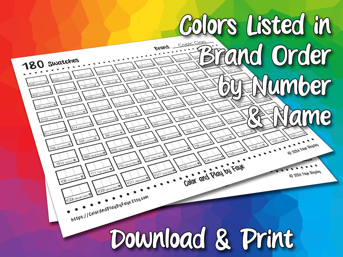 Copic Ciao 180 Swatch Chart for Brush Tip Alcohol Marker Range | DIY ...