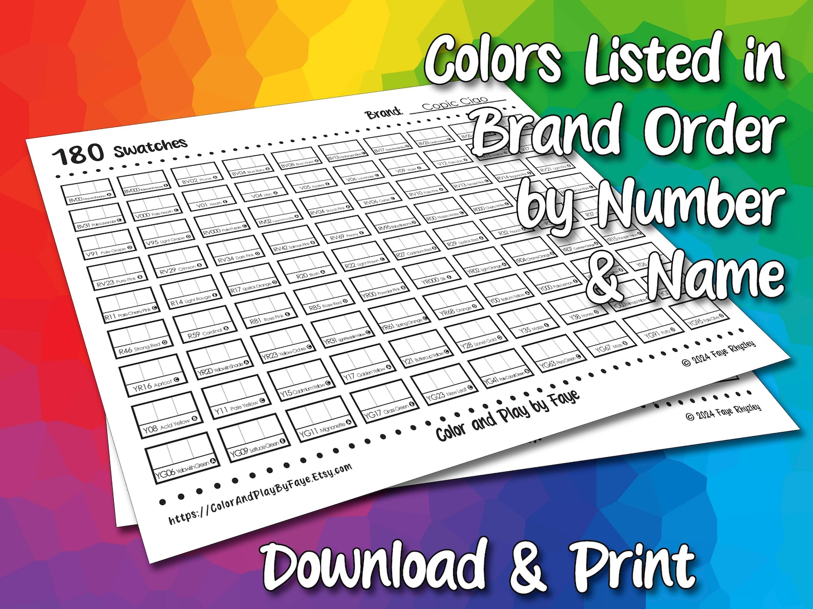 Copic Ciao 180 Swatch Chart for Brush Tip Alcohol Marker Range | DIY ...