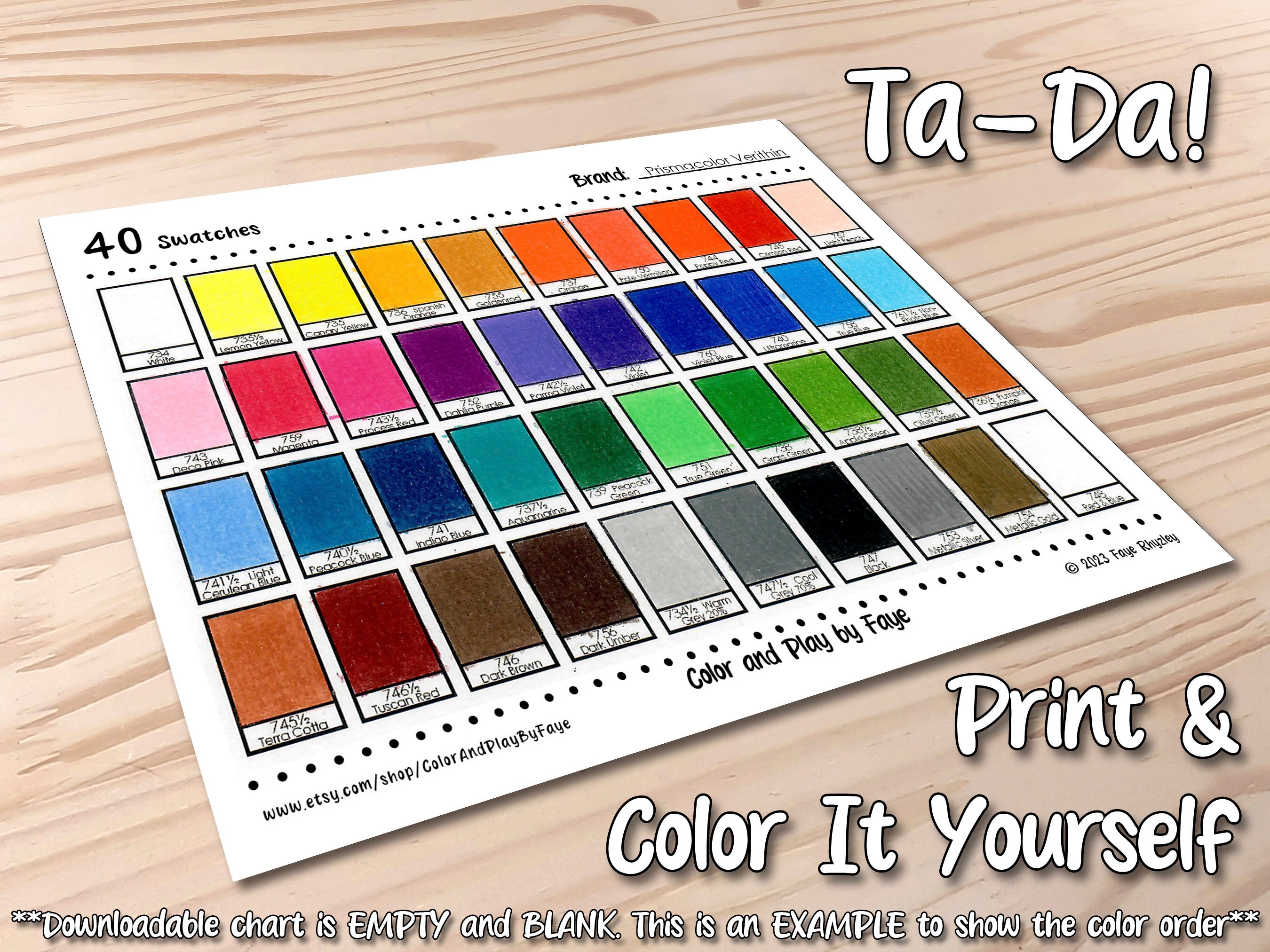 Prismacolor Verithin 40 Swatch Page DIY Colored Pencil Charts Download ...