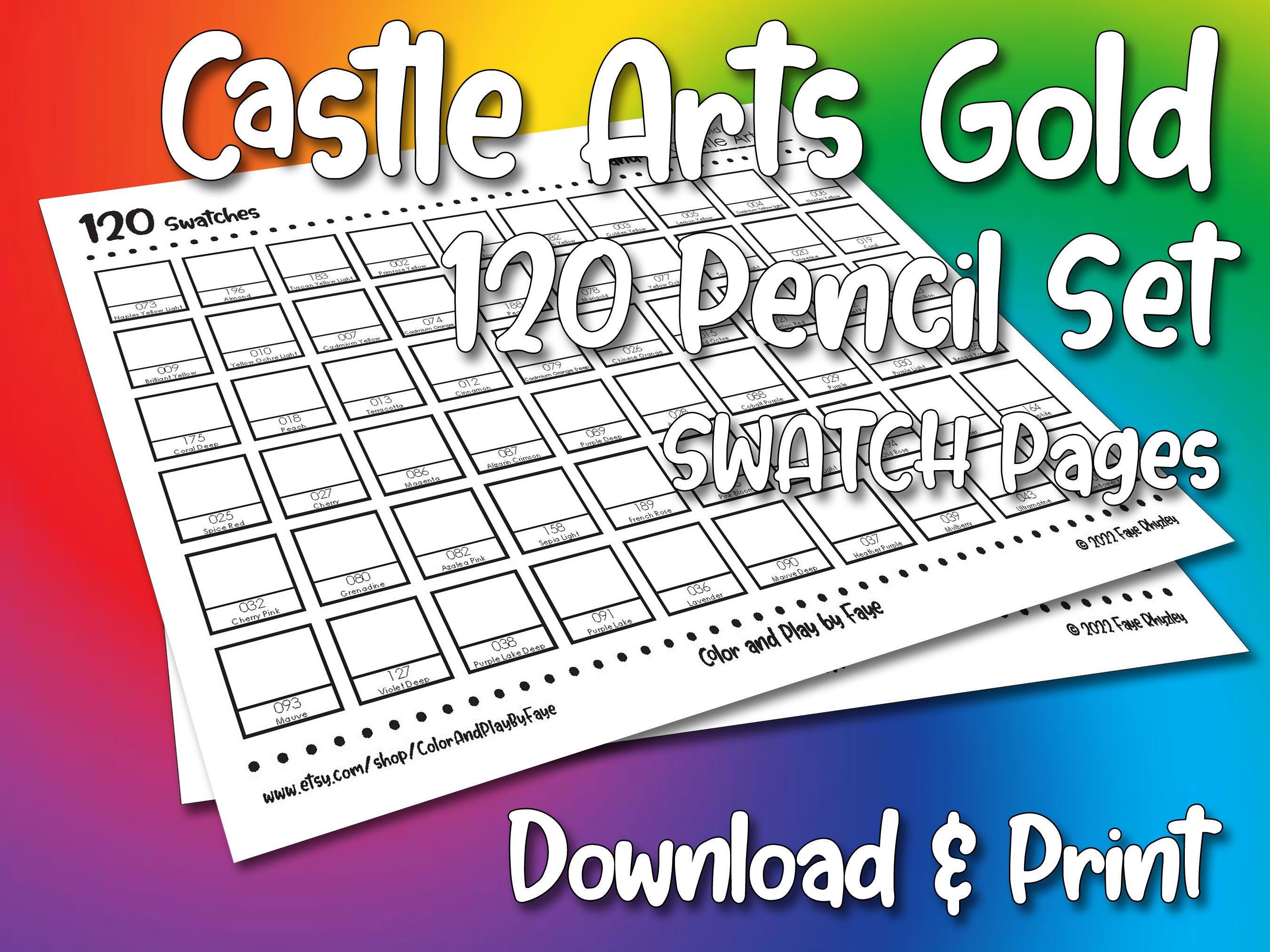 Castle Arts Gold 120 Swatch Pages DIY Colored Pencil Charts - Etsy