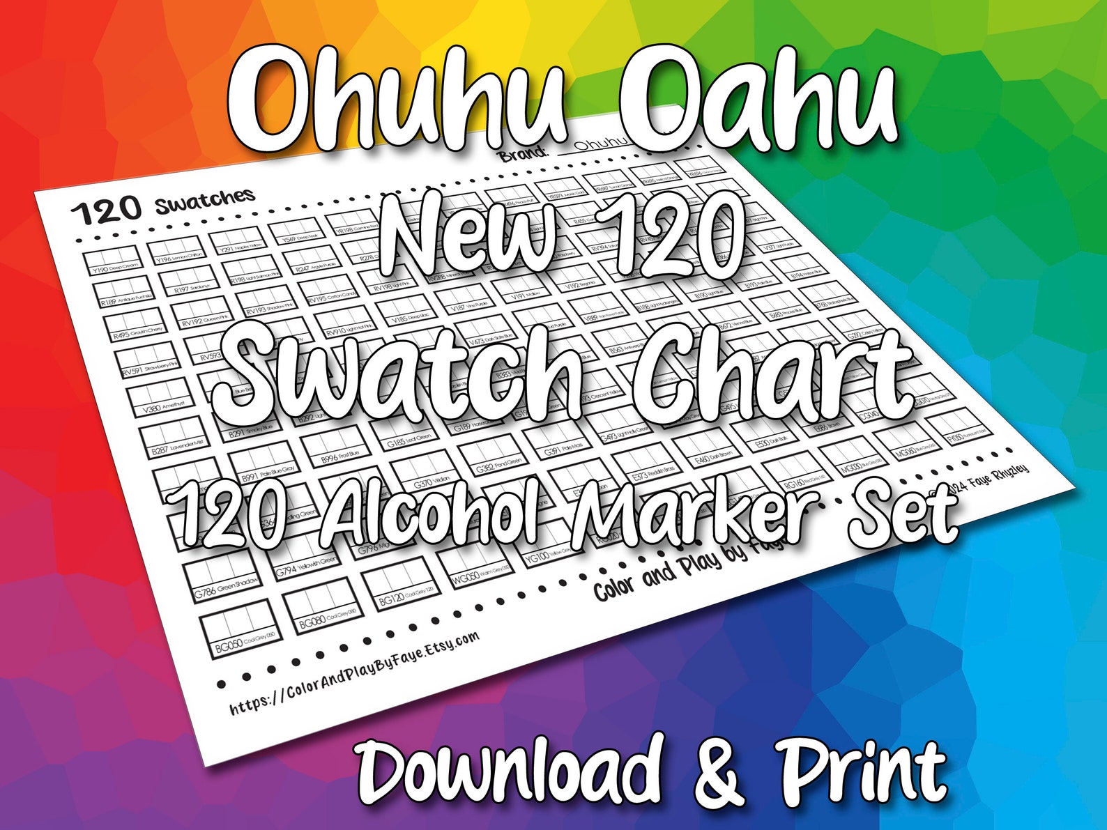 Ohuhu Oahu New 120 Swatch Chart for Chisel Tip Alcohol Marker Set | DIY ...