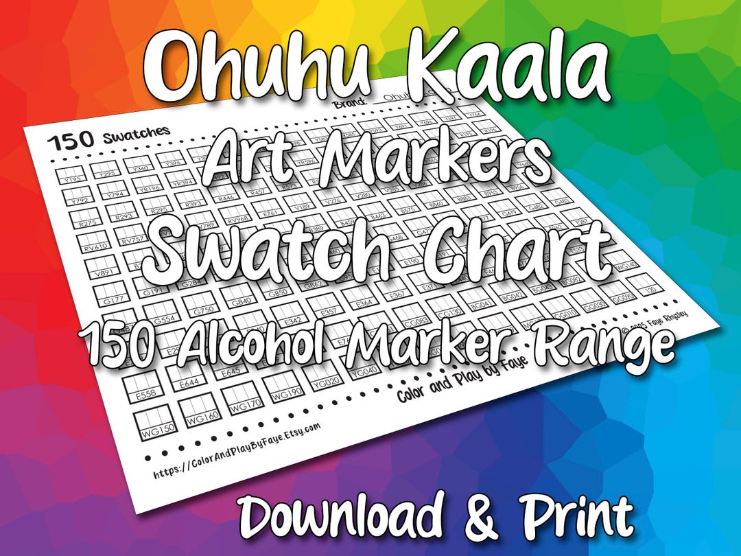 Swatch Chart 150 Ohuhu Kaala Chisel Tip Art Marker Set | DIY Printable ...