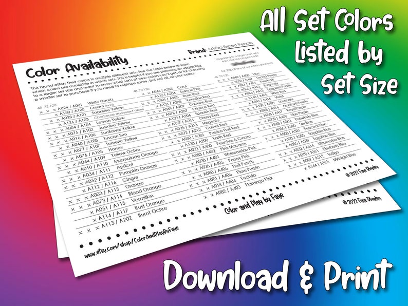 Arteza Expert 72 Swatch Chart Bundle DIY Colored Pencil Charts Color ...