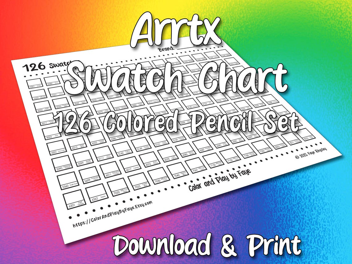 Arrtx 126 Swatch Chart for Colored Pencil Set | DIY Printable PDF Color ...