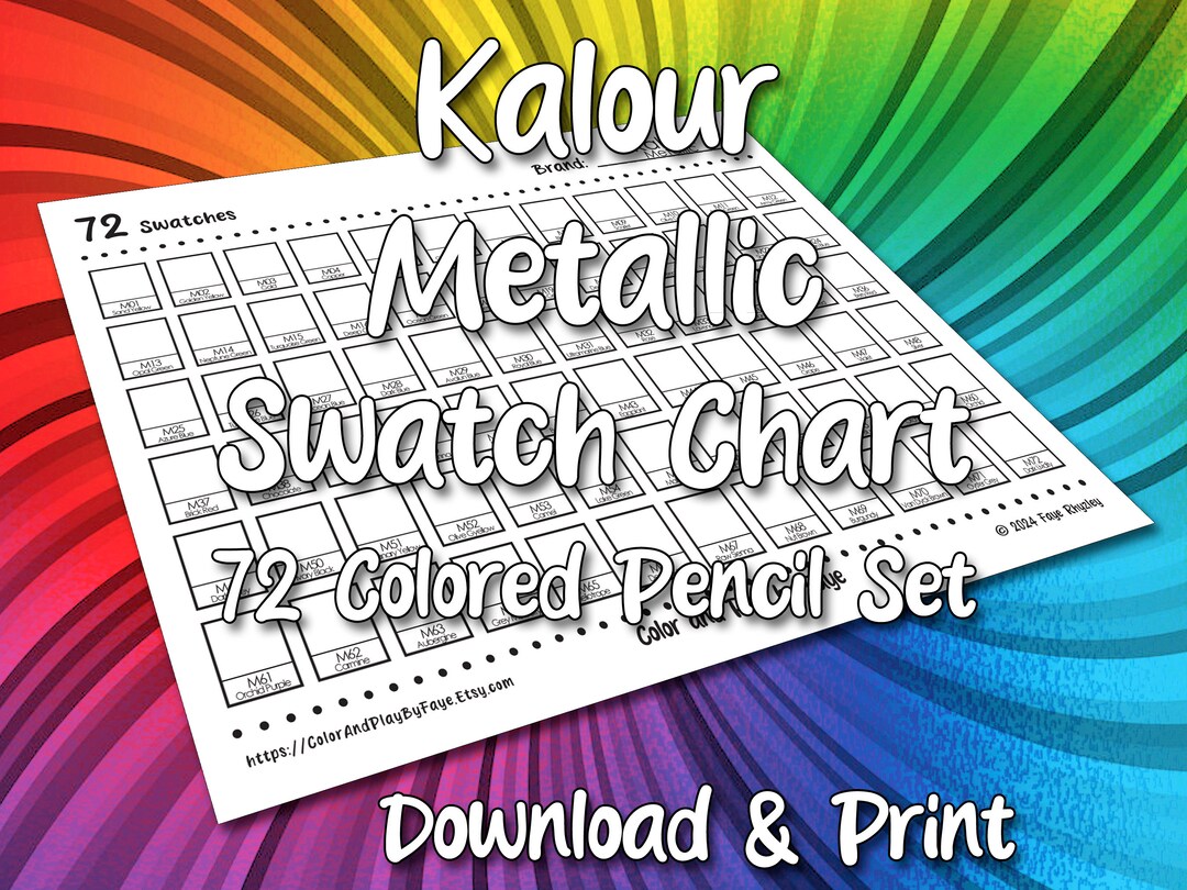 Kalour 72 Swatch Chart for Metallic Colored Pencil Set | DIY Printable ...