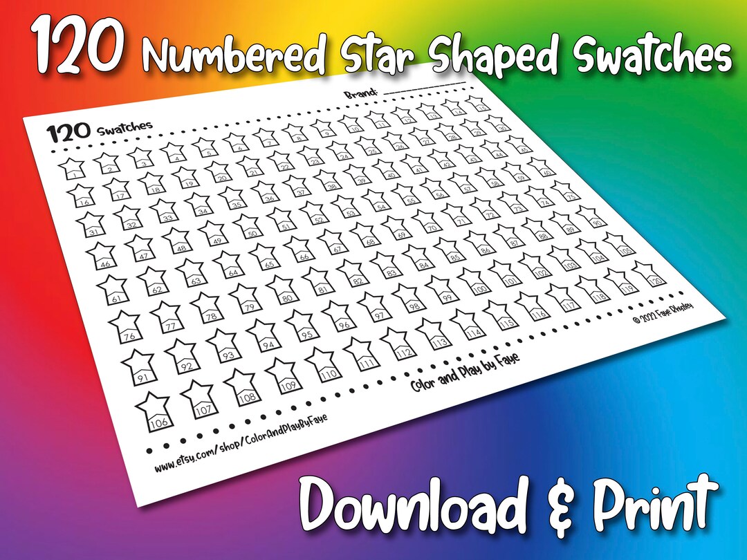 120 Numbered Blank Gel Pens Swatch Chart Page DIY Colored Chart ...