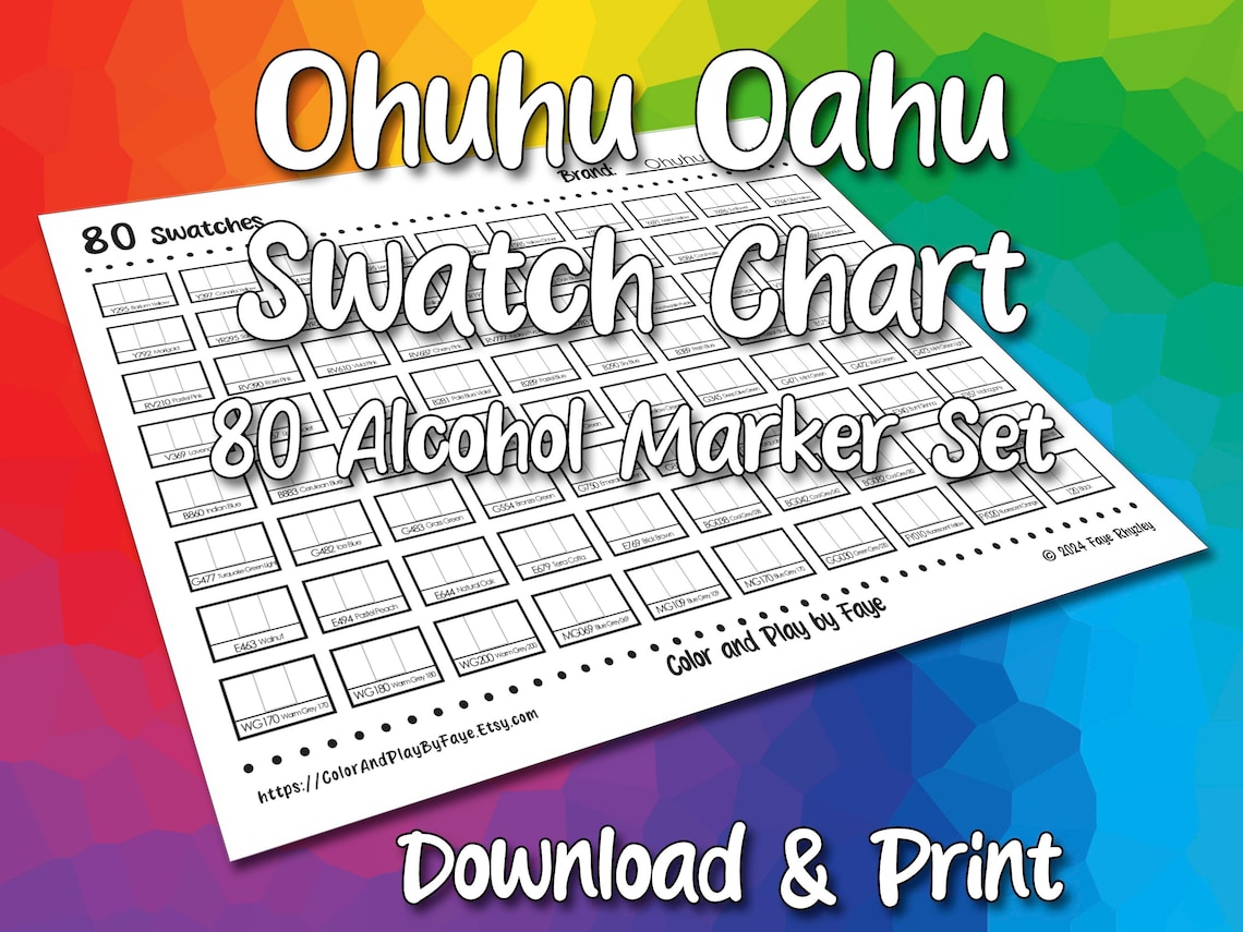 Ohuhu Oahu 80 Marker Swatch Blank Chart Printable DIY Color Chart ...