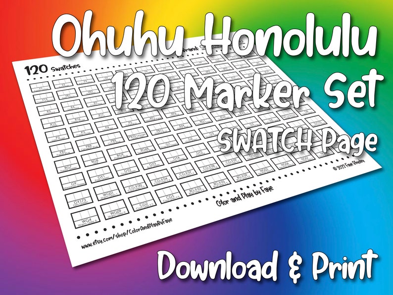 Ohuhu Honolulu 120 Marker Swatch Blank Chart Printable DIY - Etsy Ohuhu Honolulu 120 Marker Swatch Blank Chart Printable DIY - Etsy