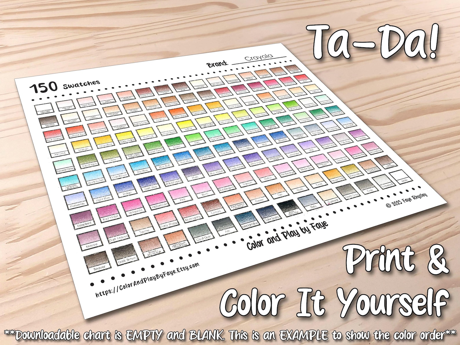 Crayola 150 Swatch Chart for Colored Pencil Set | DIY Printable PDF ...