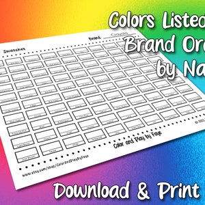 Crayola 100 Swatch Chart for Colored Pencil Set | DIY Printable PDF ...