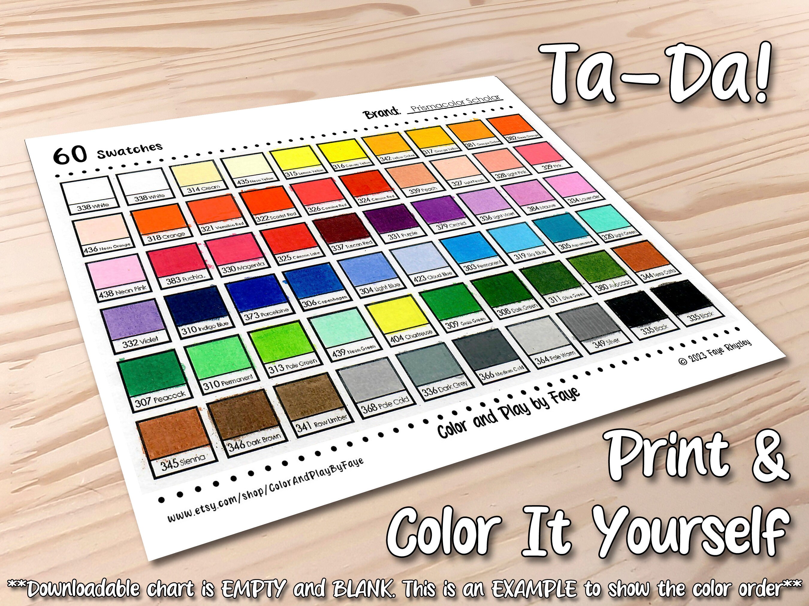 Prismacolor Scholar 60 Swatch Page DIY Colored Pencil Charts Download ...