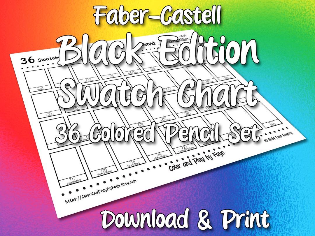 Faber Castell Black Edition 36 Swatch Chart for Colored Pencil Set ...