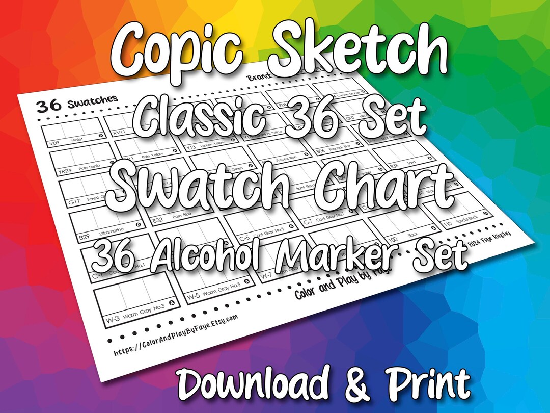 Copic Sketch 36 Swatch Chart Set Brush Tip Alcohol Marker Set | DIY ...