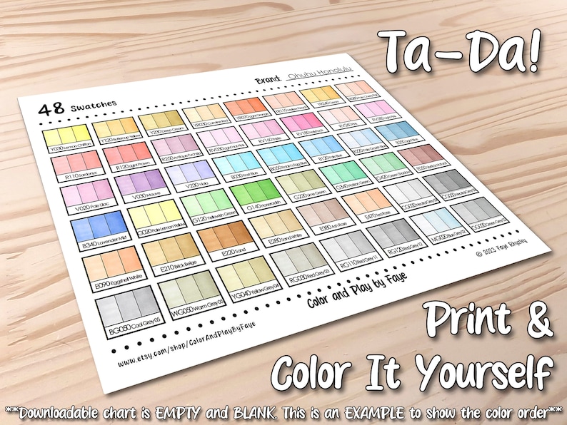 Ohuhu Honolulu 48 Pastel Marker Swatch Blank Chart Printable DIY Color ...