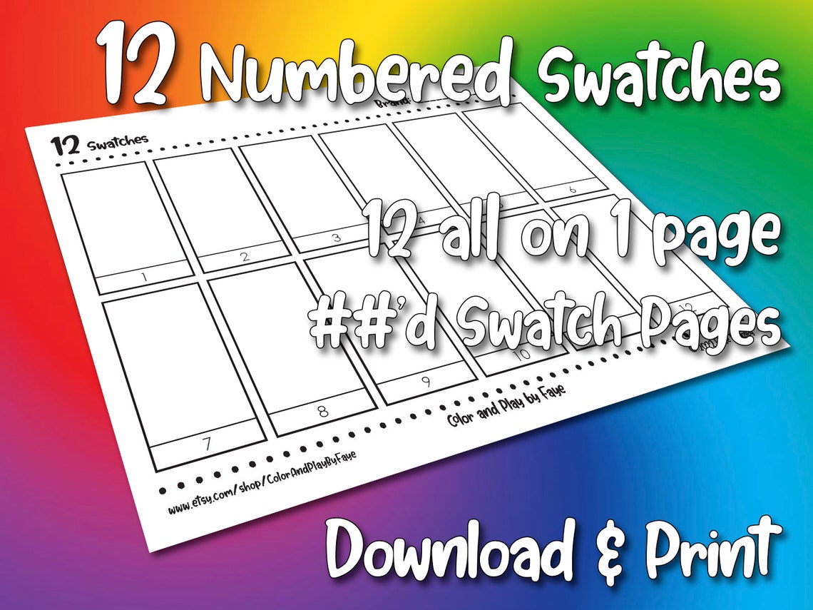 Numbered 1-12 Swatch Chart Printable Page Set of 12 DIY - Etsy UK