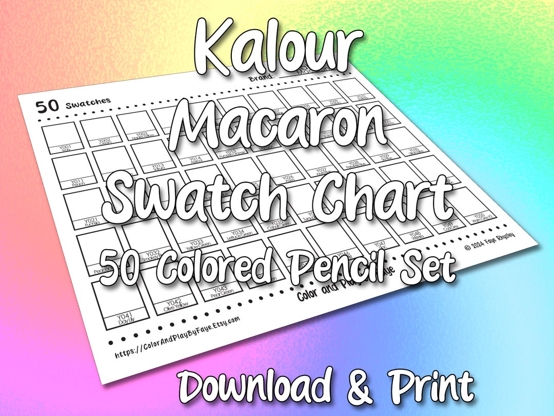 Kalour Macaron Colored Pencils 50 Swatch Page DIY Colored Pencil Charts ...