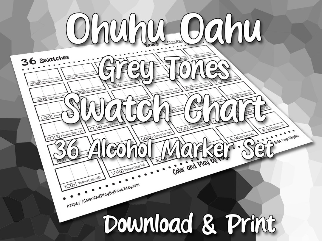 Ohuhu Oahu 36 Gray Tones Marker Swatch Blank Chart Printable DIY Color ...