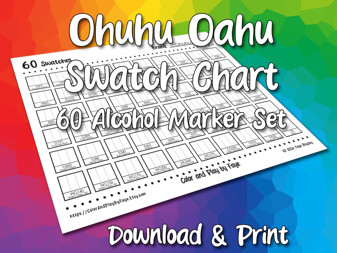 Ohuhu Oahu 60 Swatch Chart for Chisel Tip Alcohol Marker Set | DIY ...