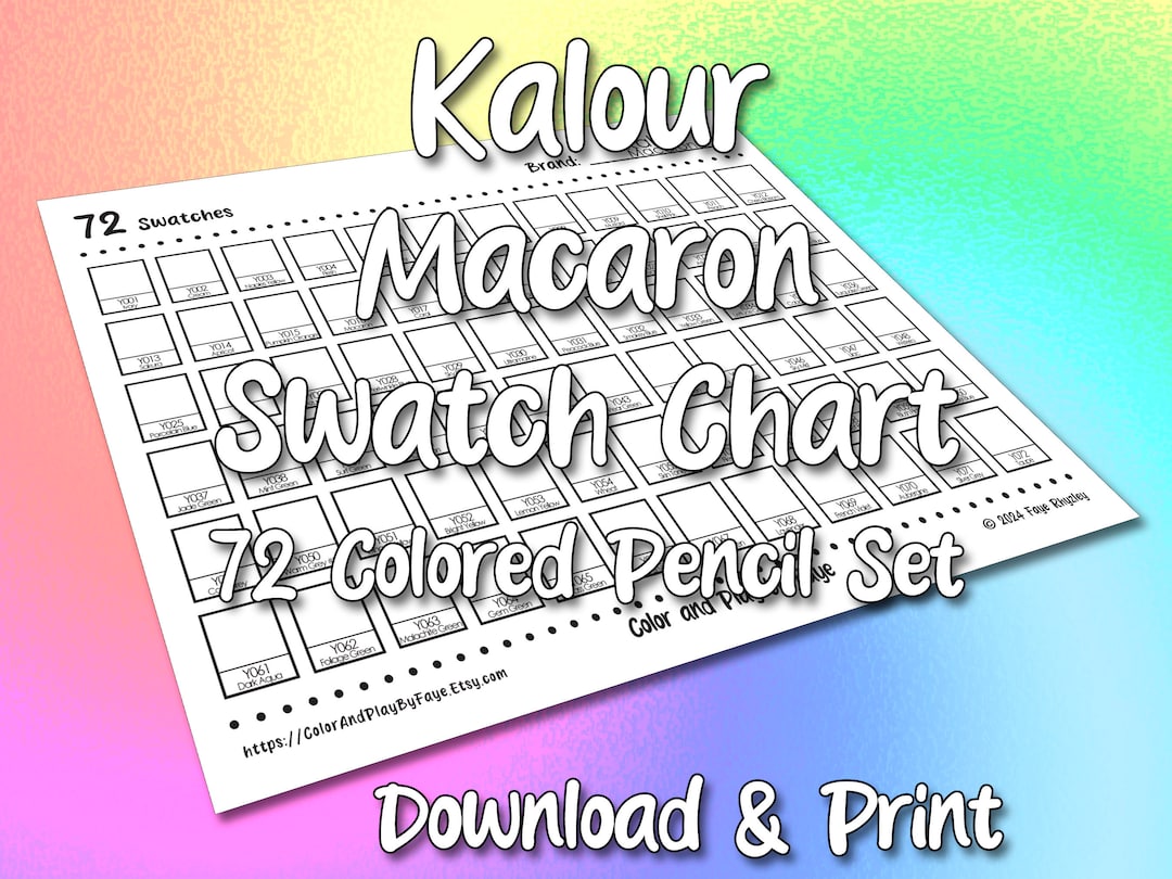 Kalour Macaron 72 Swatch Chart for Colored Pencil Set | DIY Printable ...