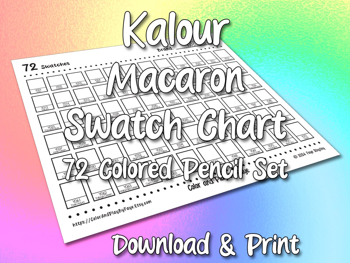 Kalour Macaron 72 Swatch Chart for Colored Pencil Set | DIY Printable ...
