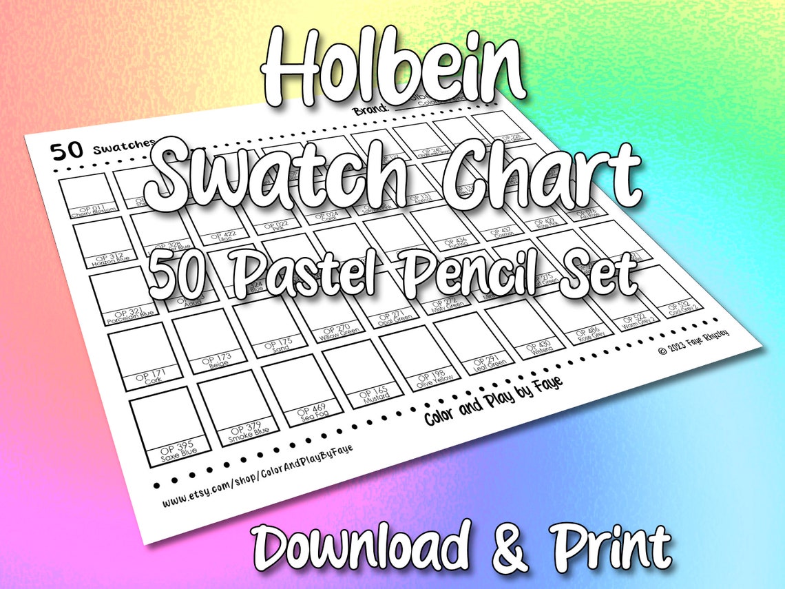 Holbein Pastel 50 Swatch Page DIY Colored Pencil Charts Download and ...