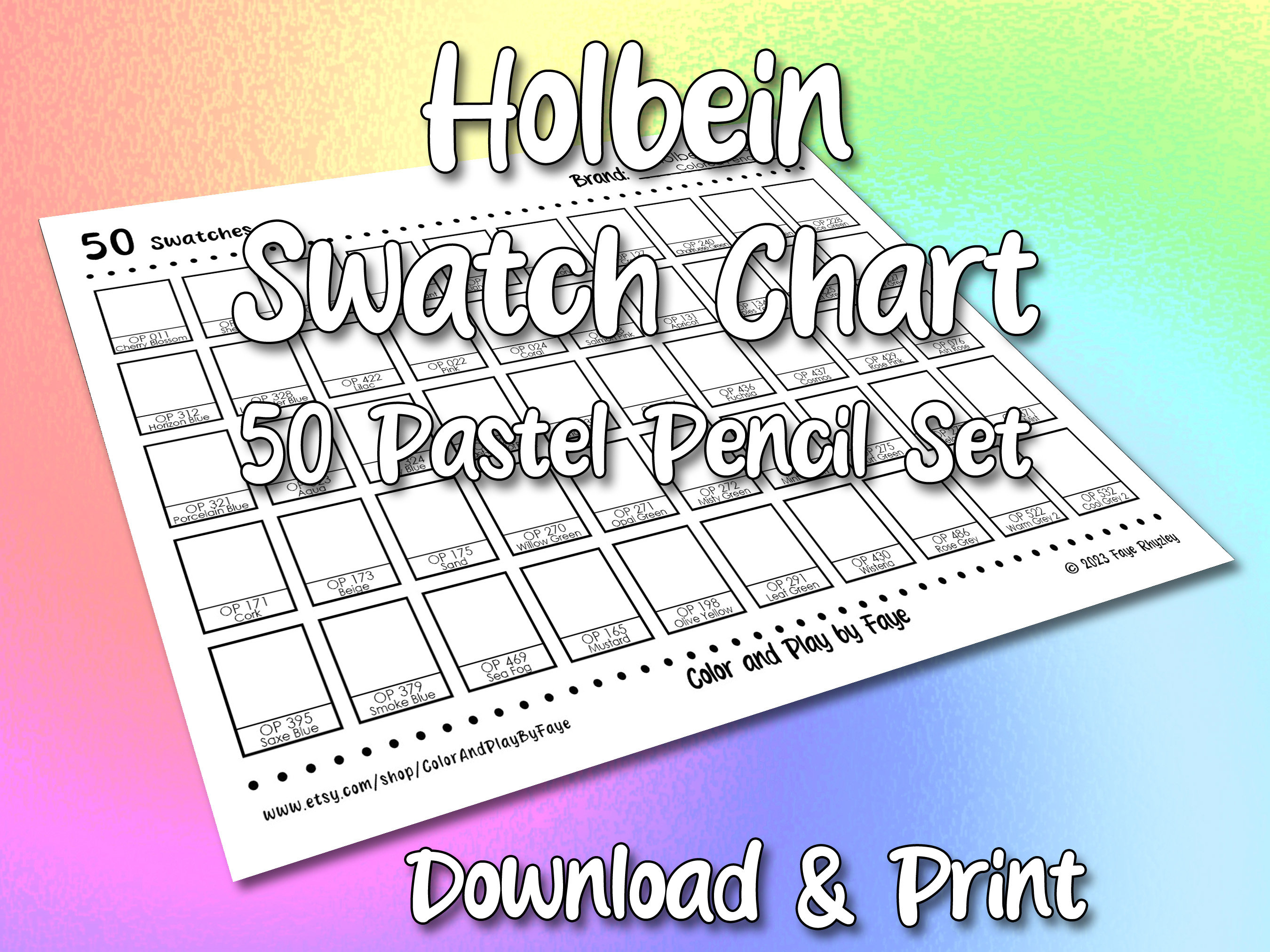 Holbein Pastel 50 Swatch Page DIY Colored Pencil Charts Download and ...