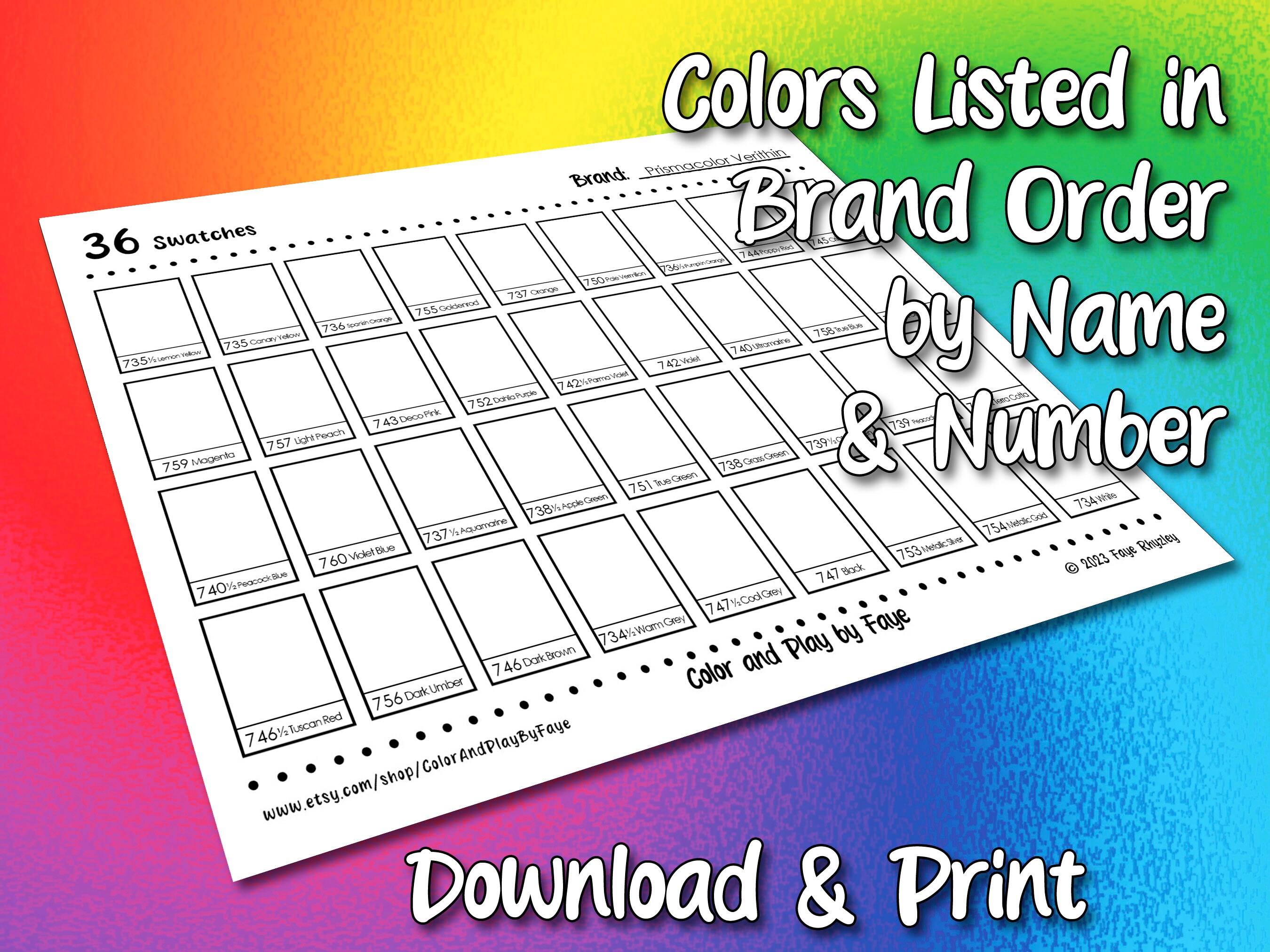 Prismacolor Verithin 36 Swatch Page DIY Colored Pencil Charts Download ...