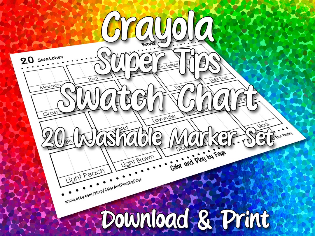 Crayola Super Tips 20 Swatch Chart for Marker Set | DIY Printable PDF ...