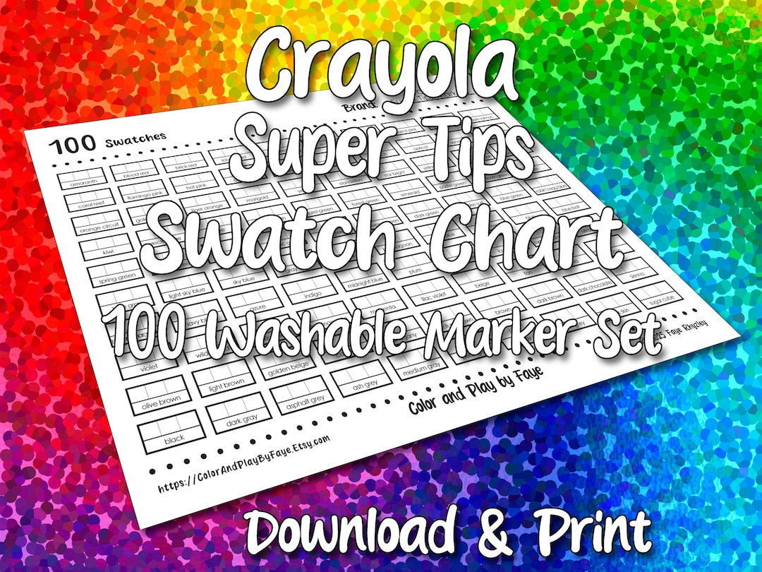 Crayola Super Tips 100 Swatch Chart for Marker Set | DIY Printable PDF ...