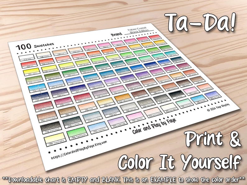 Faber Castell Black Edition 100 Swatch Chart for Colored Pencil Set ...