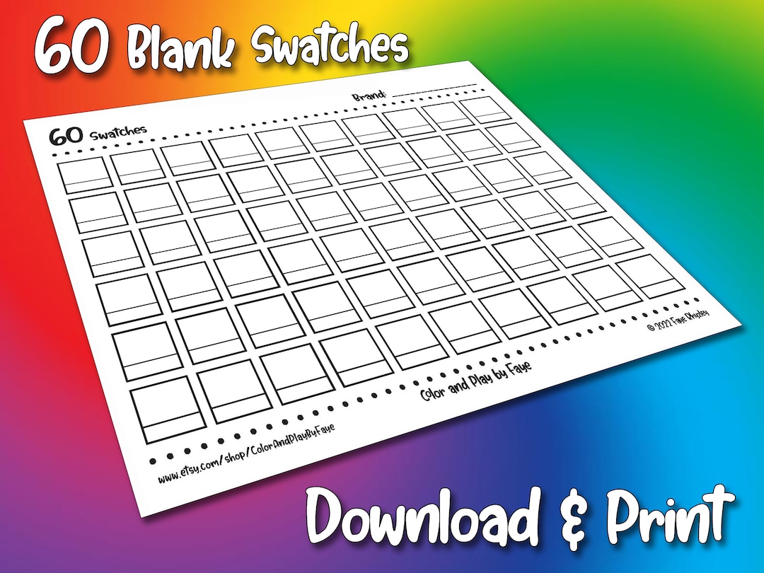 60 Swatch Blank Color Chart Printable Page DIY Color Chart - Etsy Canada