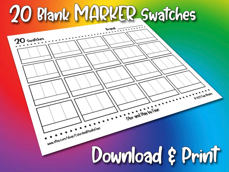 20 Marker Swatch Blank Color Chart Printable Page DIY Color - Etsy