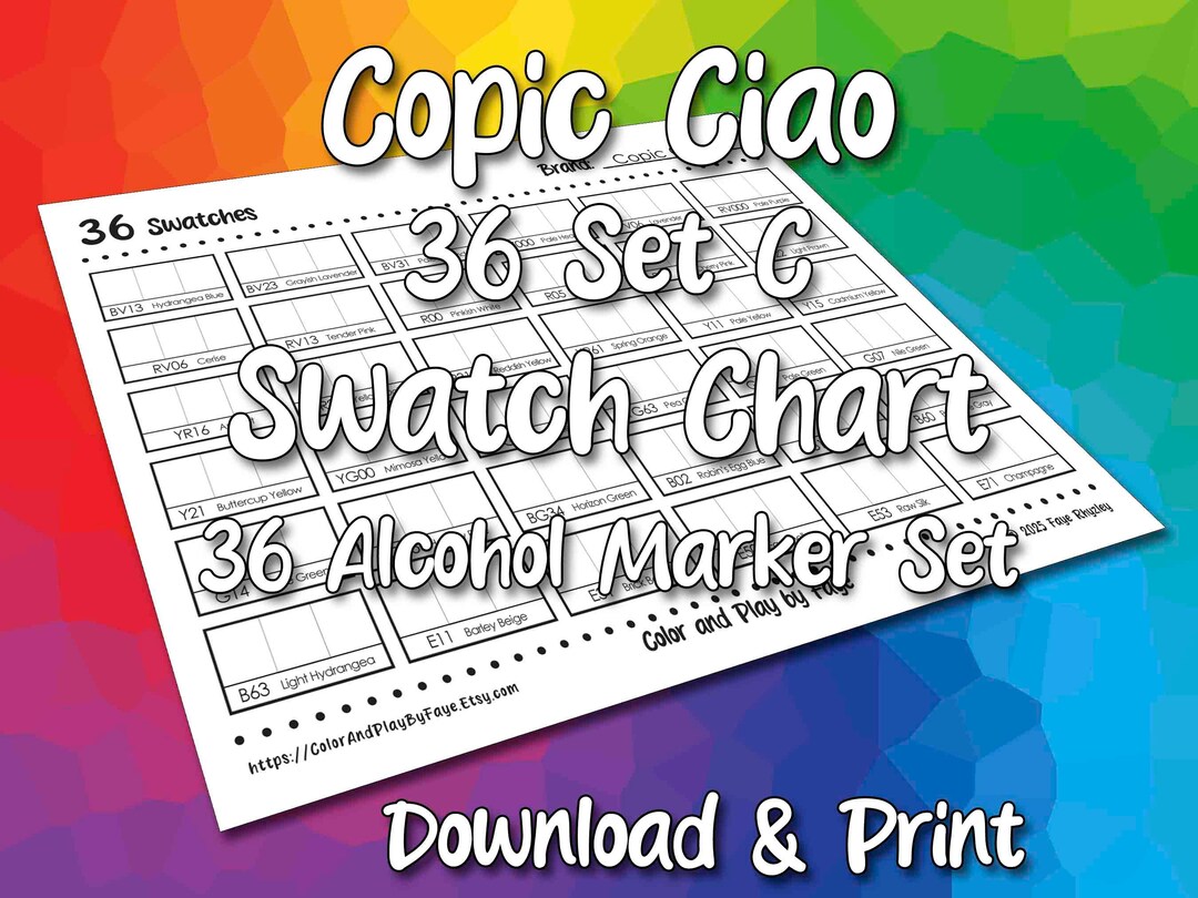 Copic Ciao 36 Swatch Chart for Set C Brush Tip Alcohol Marker Set | DIY ...