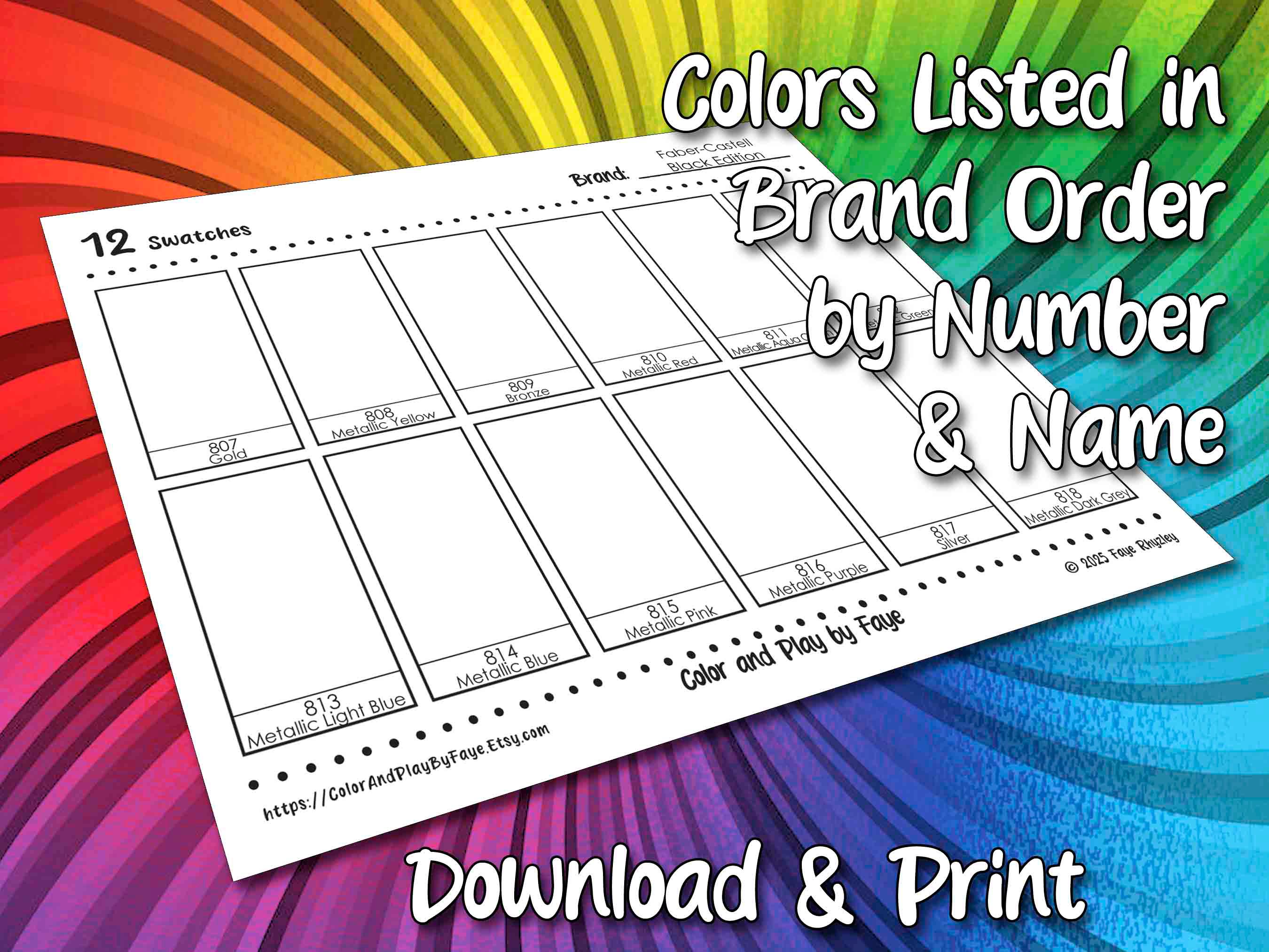 Faber Castell Black Edition 12 Swatch Chart for Metallic Colored Pencil ...