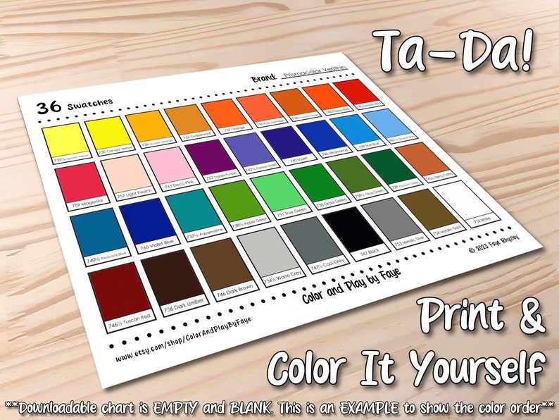 Prismacolor Verithin 36 Swatch Page DIY Colored Pencil Charts Download ...