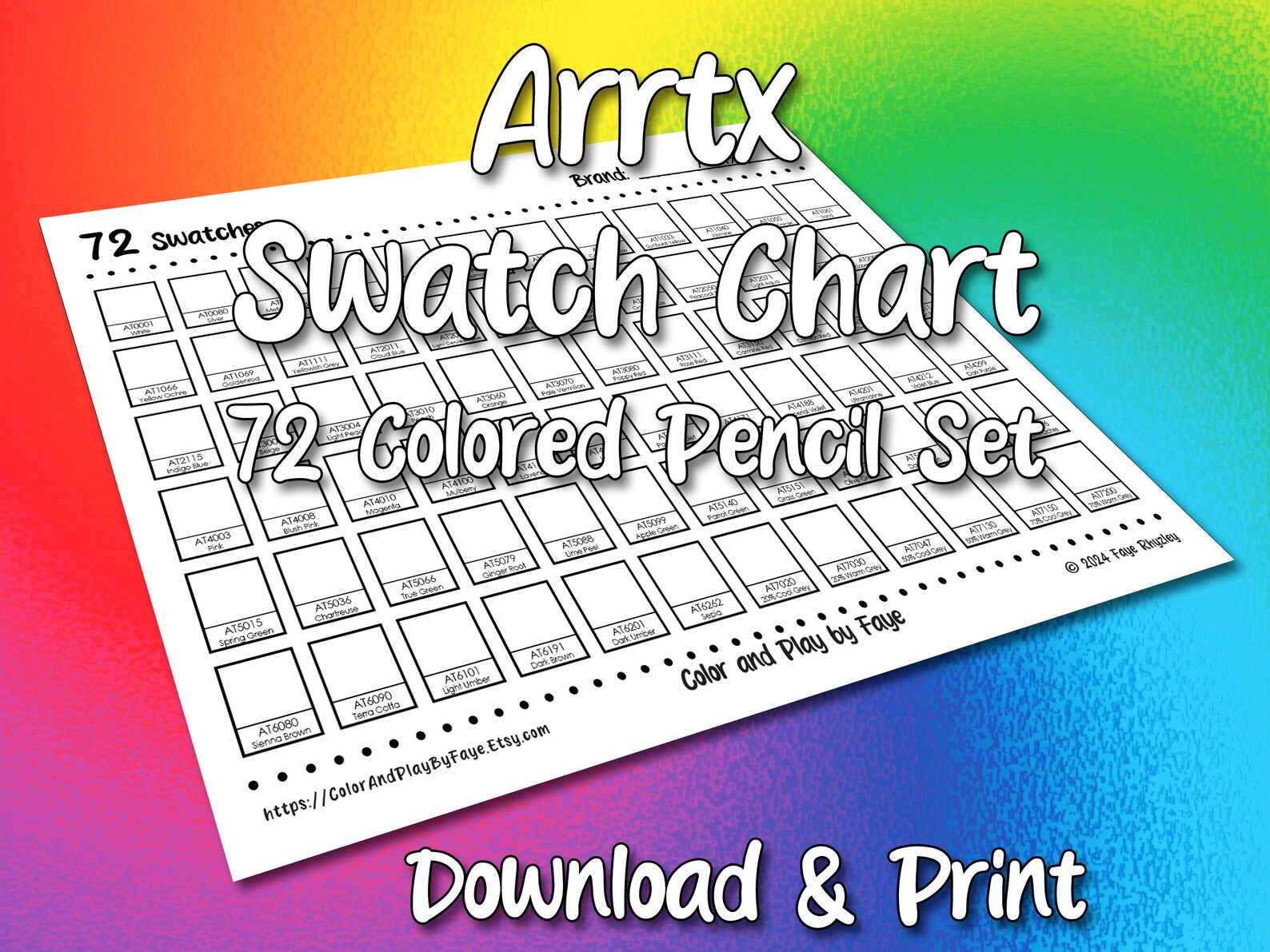 Arrtx 72 Swatch Chart for Colored Pencil Set | DIY Printable PDF Color ...