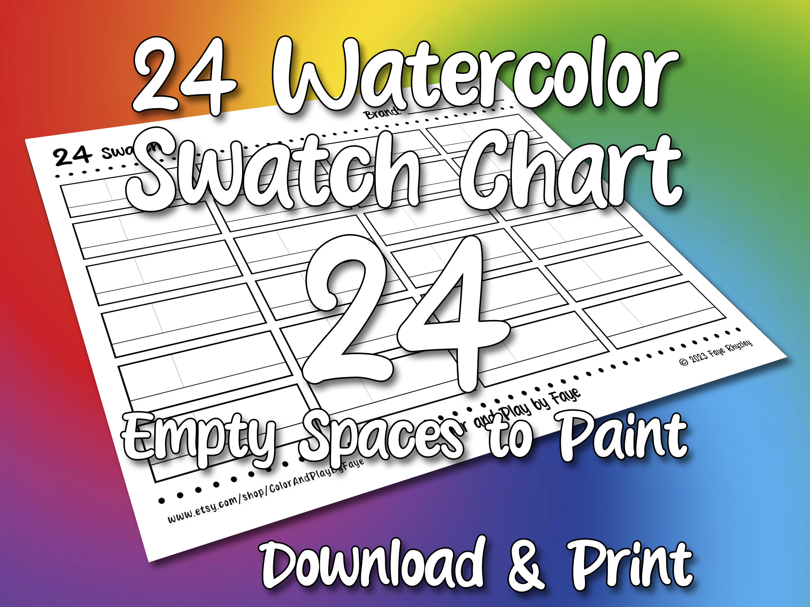 Swatch Chart 24 for Watercolor Pencils | DIY Printable PDF Color Chart ...