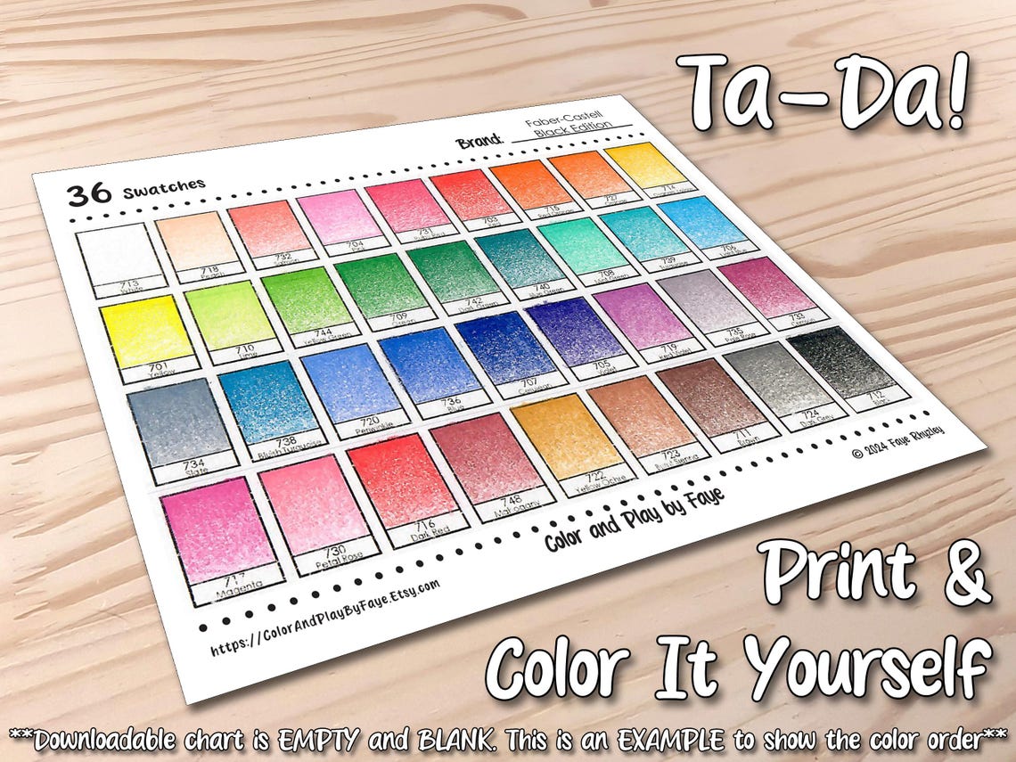 Faber Castell Black Edition 36 Swatch Chart for Colored Pencil Set ...