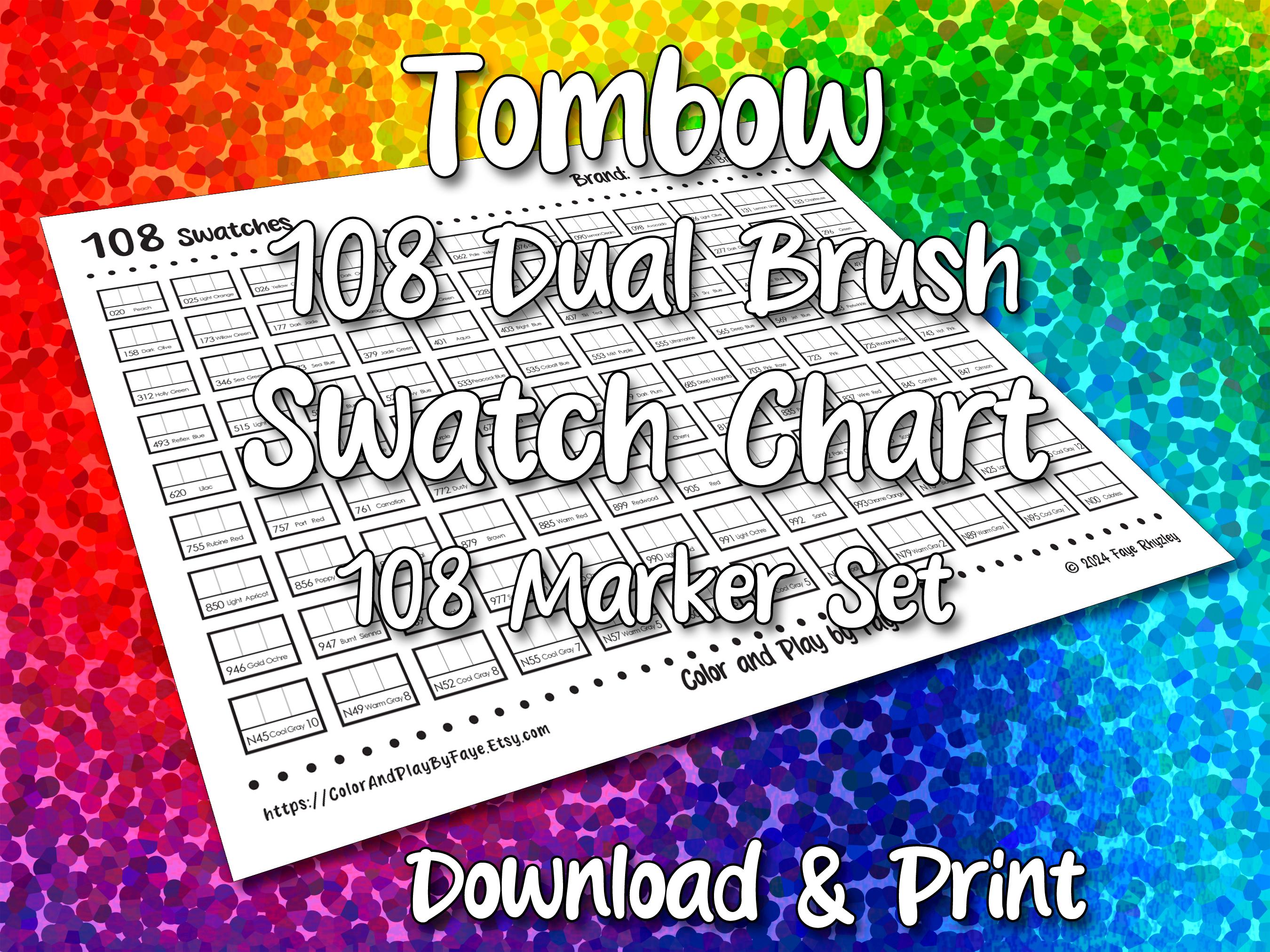 Tombow 108 Swatch Chart for Dual Brush Pens Set | DIY Printable PDF ...