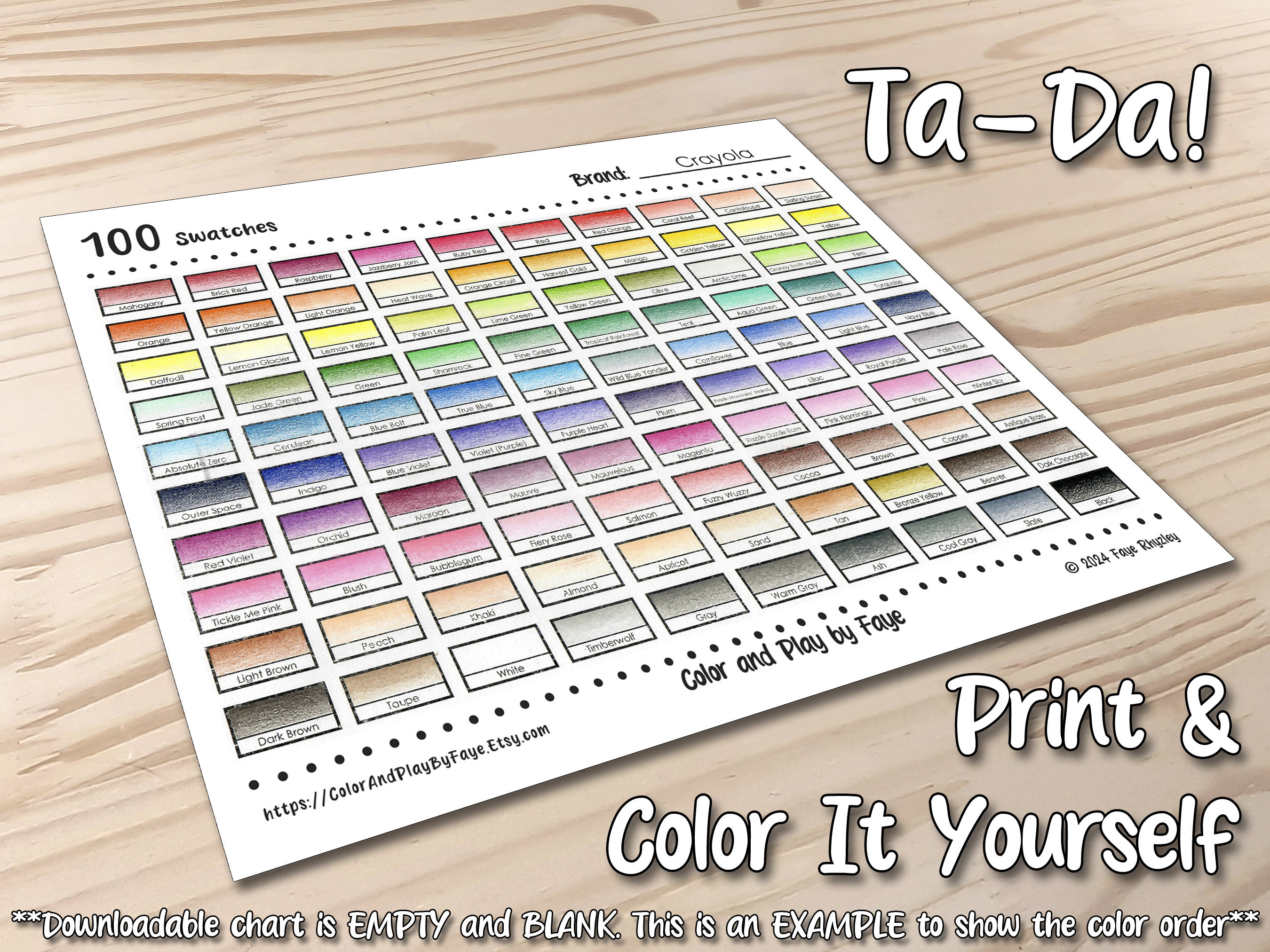 Crayola 100 Swatch Chart for Colored Pencil Set | DIY Printable PDF ...