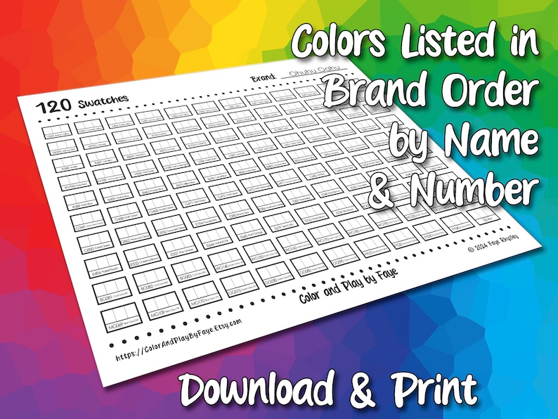 Ohuhu Oahu 120 Swatch Chart (chisel Tip) - Printable Color Guide PDF - Etsy