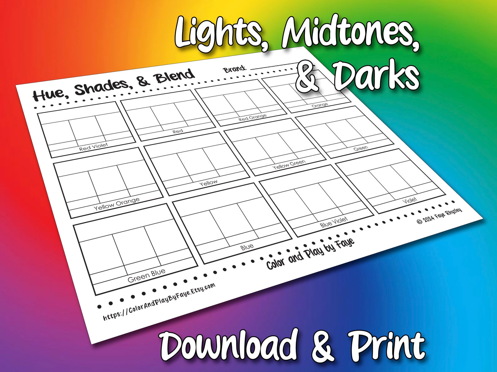 Blank Hue and Shades Chart | DIY Printable PDF Color Chart Swatch Page ...