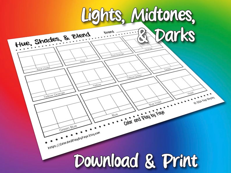 Blank Hue and Shades Chart Printable Page DIY Color Chart Download and ...