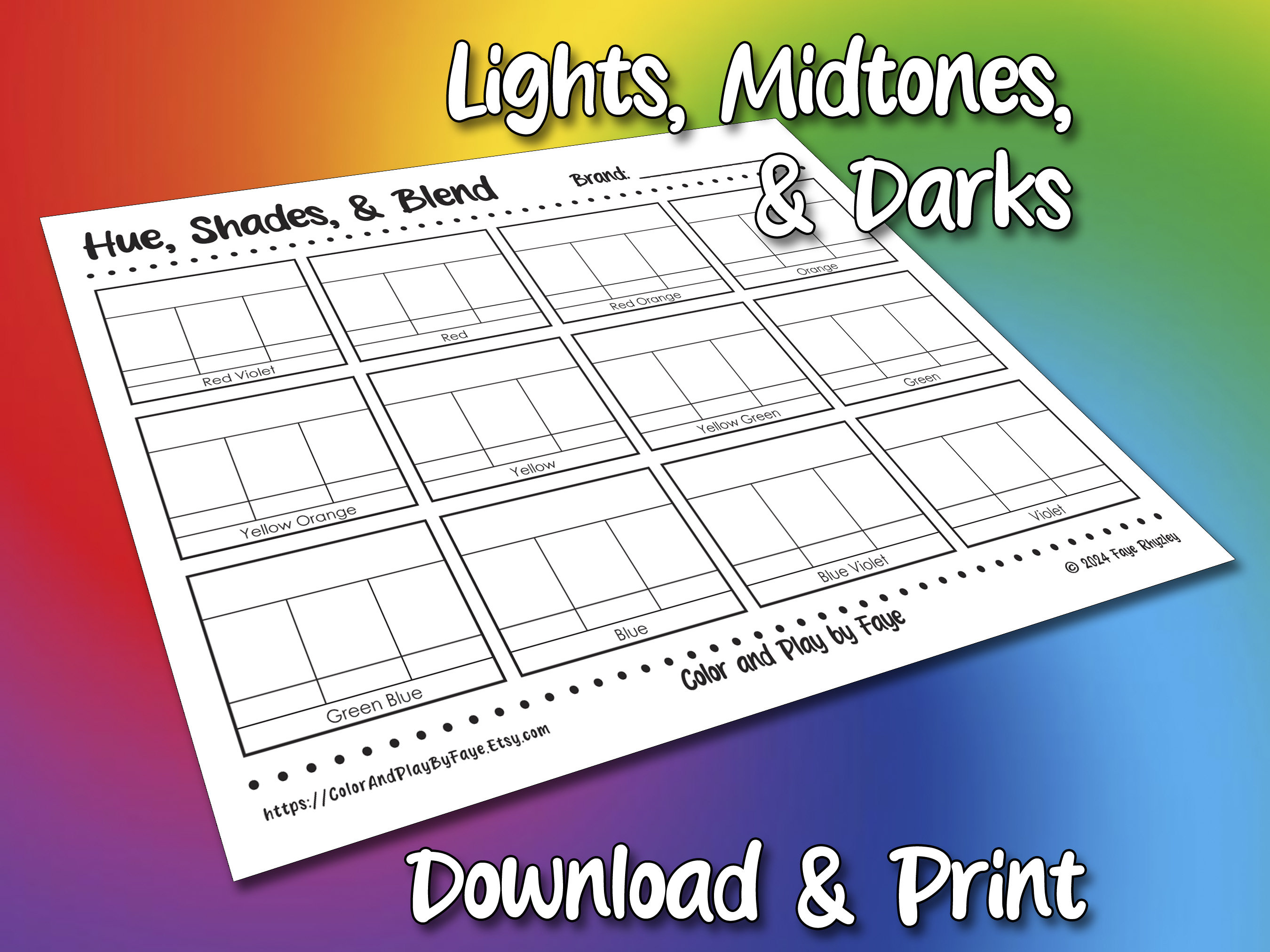 Blank Hue and Shades Chart Printable Page DIY Color Chart Download and ...