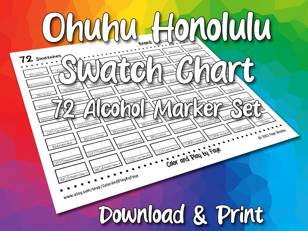 Ohuhu 72 Swatch Chart for Honolulu Brush Tip Alcohol Marker Set | DIY ...