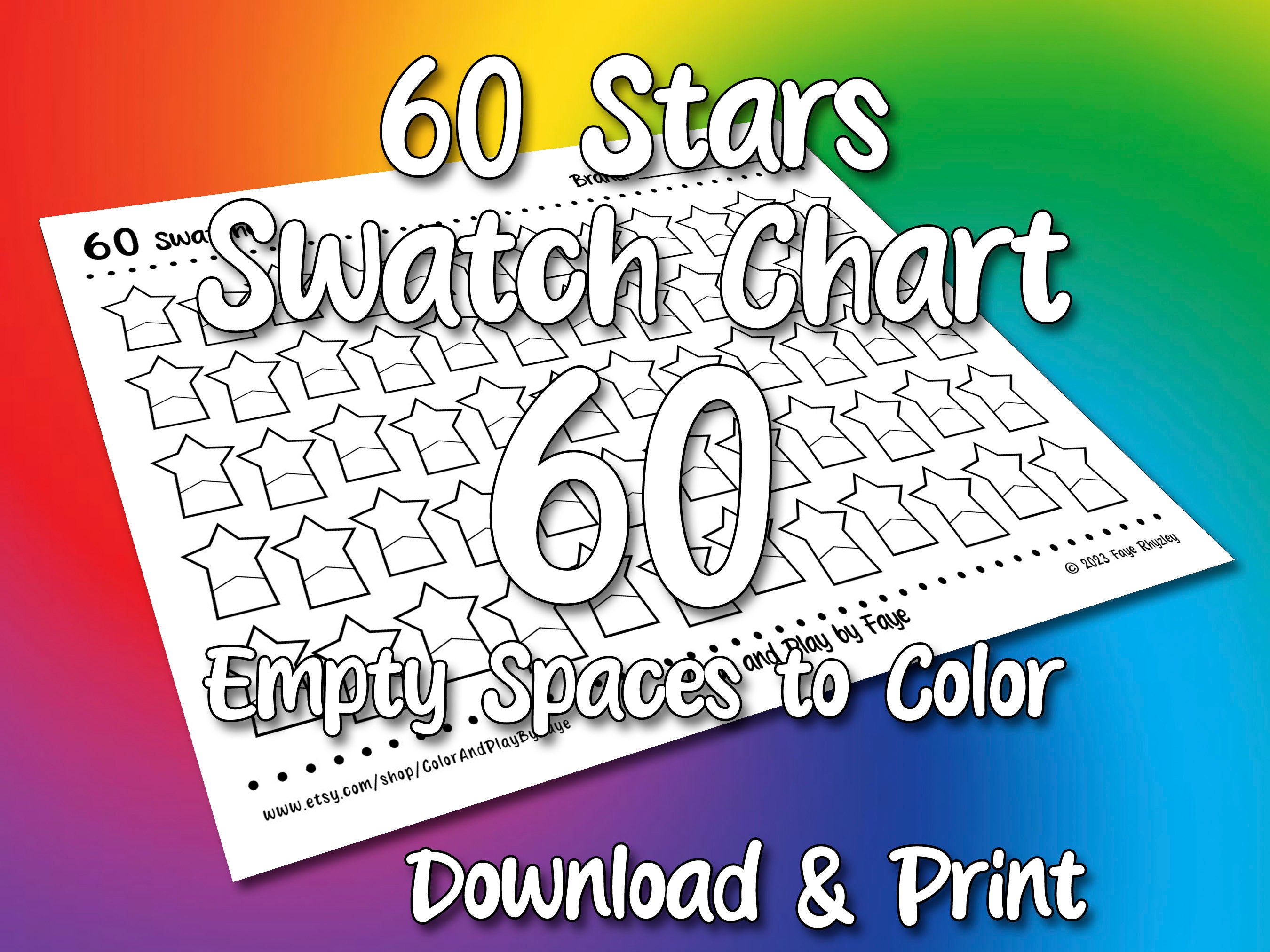 60 Blank Gel Pens Star Shape Swatch Chart Page DIY Colored Chart ...