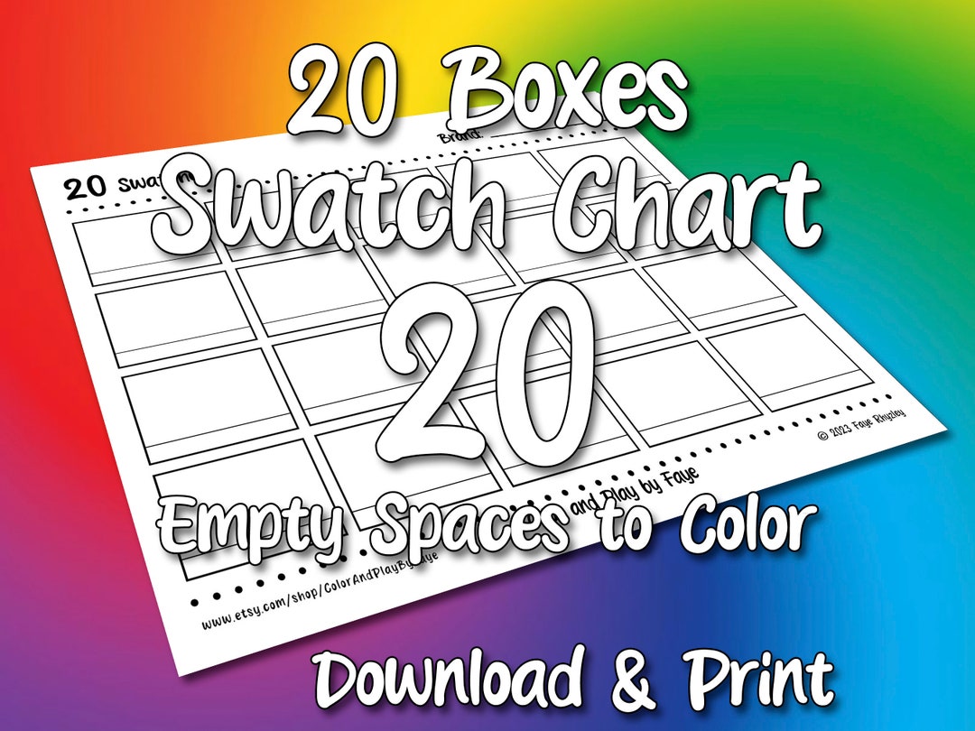 Swatch Chart 20 for Colored Pencils or Other Media | DIY Printable PDF ...