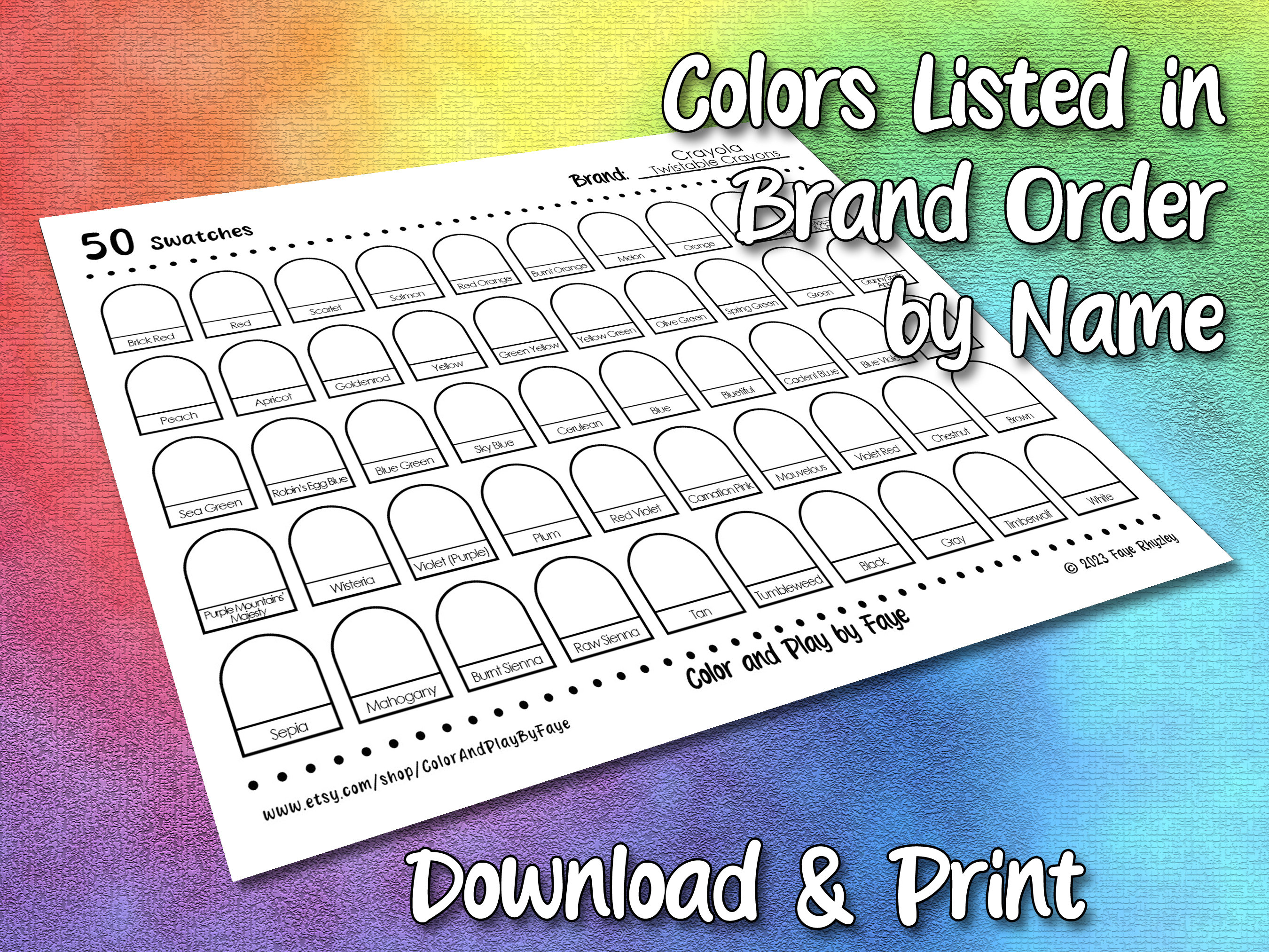 Crayola Twistables Crayon 50 Swatch Chart Page for Crayons DIY Colored ...